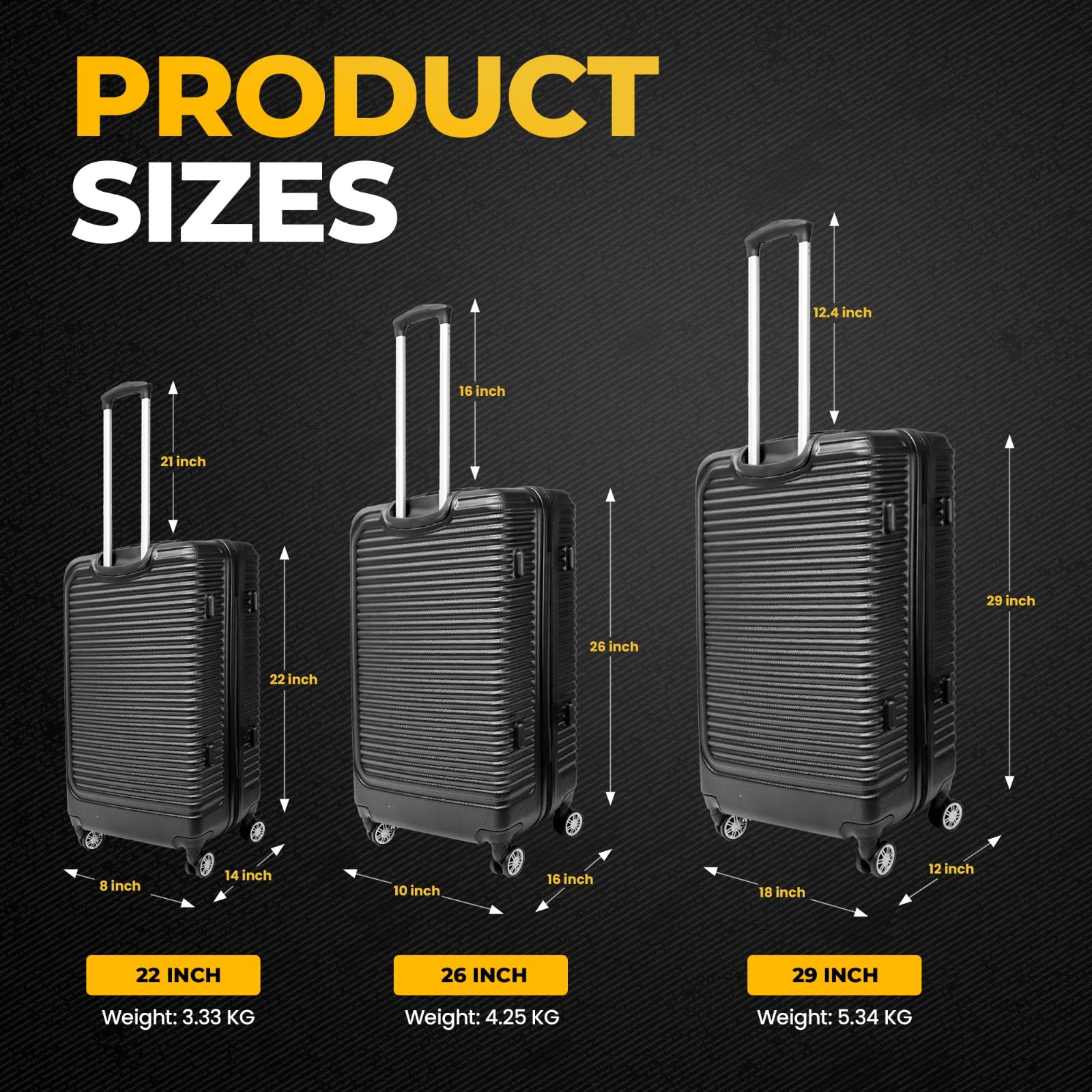 SO-FLY 3 Piece Luggage Sets Long Lasting ABS Durable Lightweight Hardshell Spinner Wheels 3pcs Hardside Suitcases with TSA Locks & 3-Year Warranty (Sapphire Black)