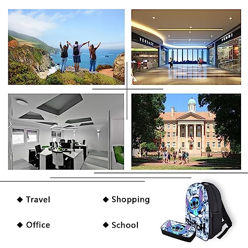 xfwevuz Backpack Pencil Case 2 Piece Set with 2 Cute Cartoon Pendants 16 Inch large Capacity Backpacks Lightweight Laptop