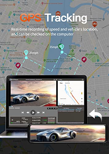 WOLFBOX 3 Channel Mirror Dash Cam 12" Full HD Touch Screen Backup Camera with Detached 1080P Front and Rear View Dual Recording Night Vision GPS Parking Assistance