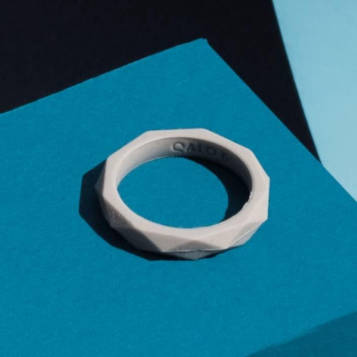 QALO Women's Rubber Silicone Ring, Stackable Geo Rubber Wedding Ring for Women, Breathable, Durable Engagement Silicone Band, 3.5mm Wide 2.5mm Thick, Blue Moonstone, Size 6