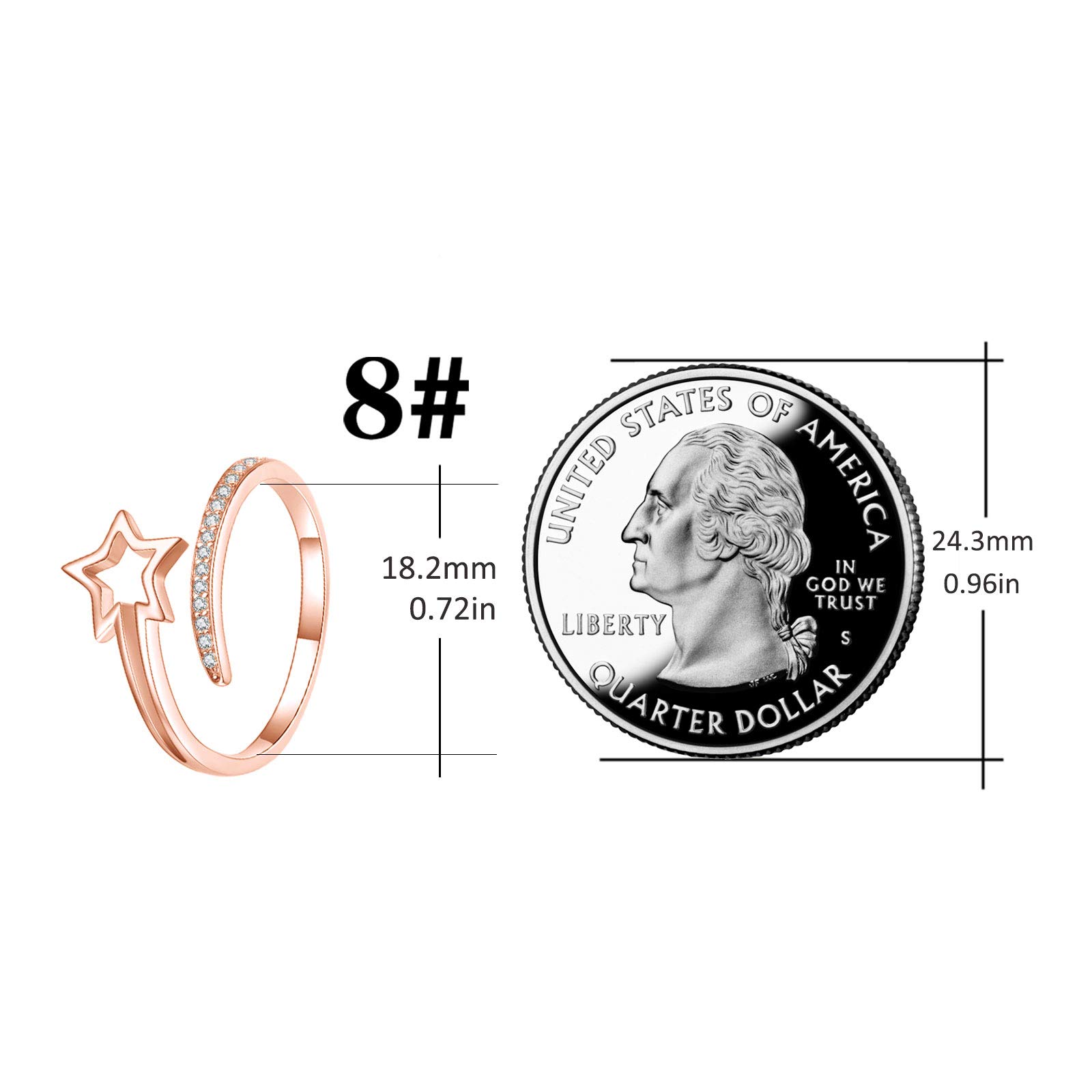 TRISHULA Star Ring S925 Sterling Silver Rose Gold Lucky Star Open Ring for Women