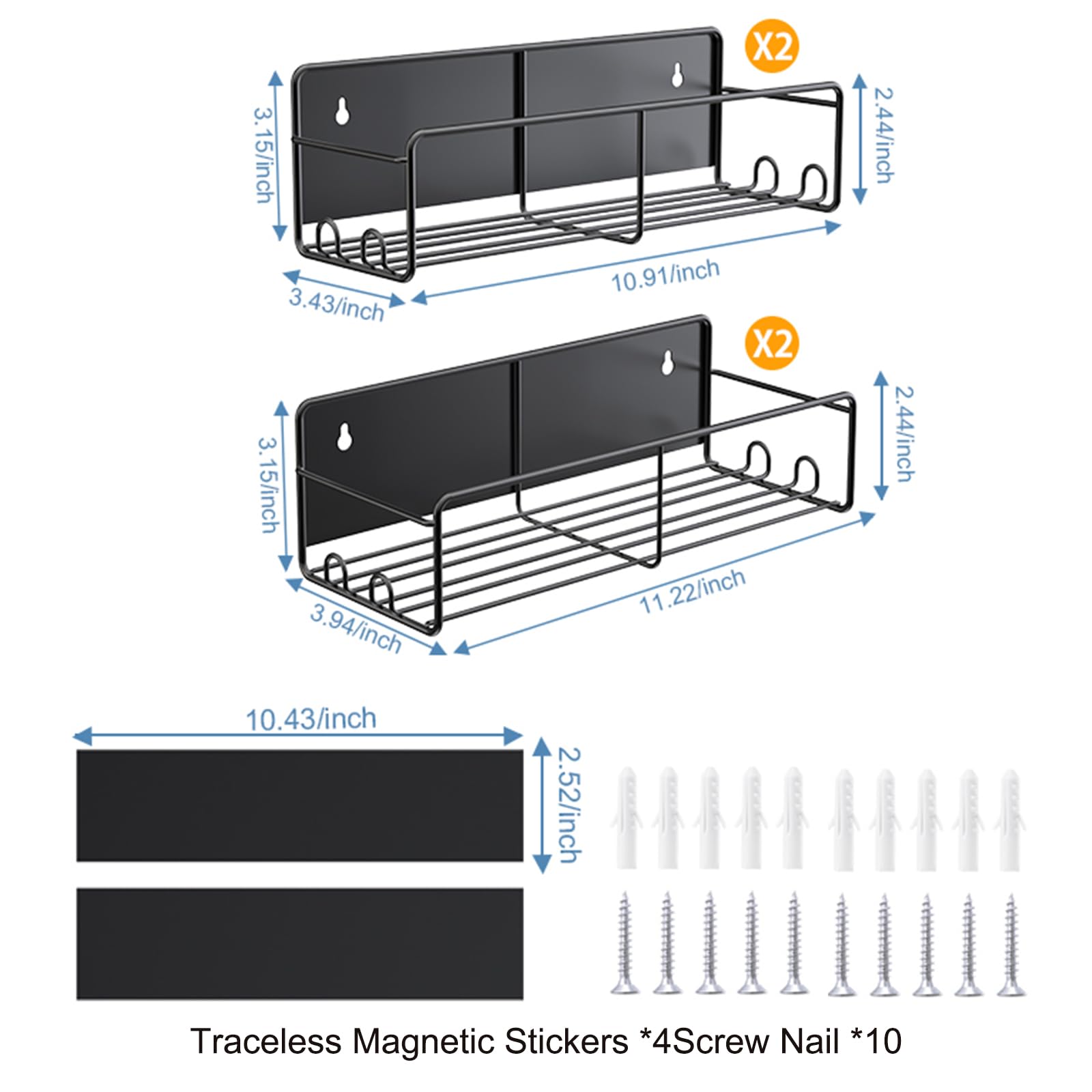 XHENEEB Magnetic Spice Rack for Refrigerator 4 Pack Magnetic Spice Rack Fridge Organizers and Storage Metal Magnetic Shelf