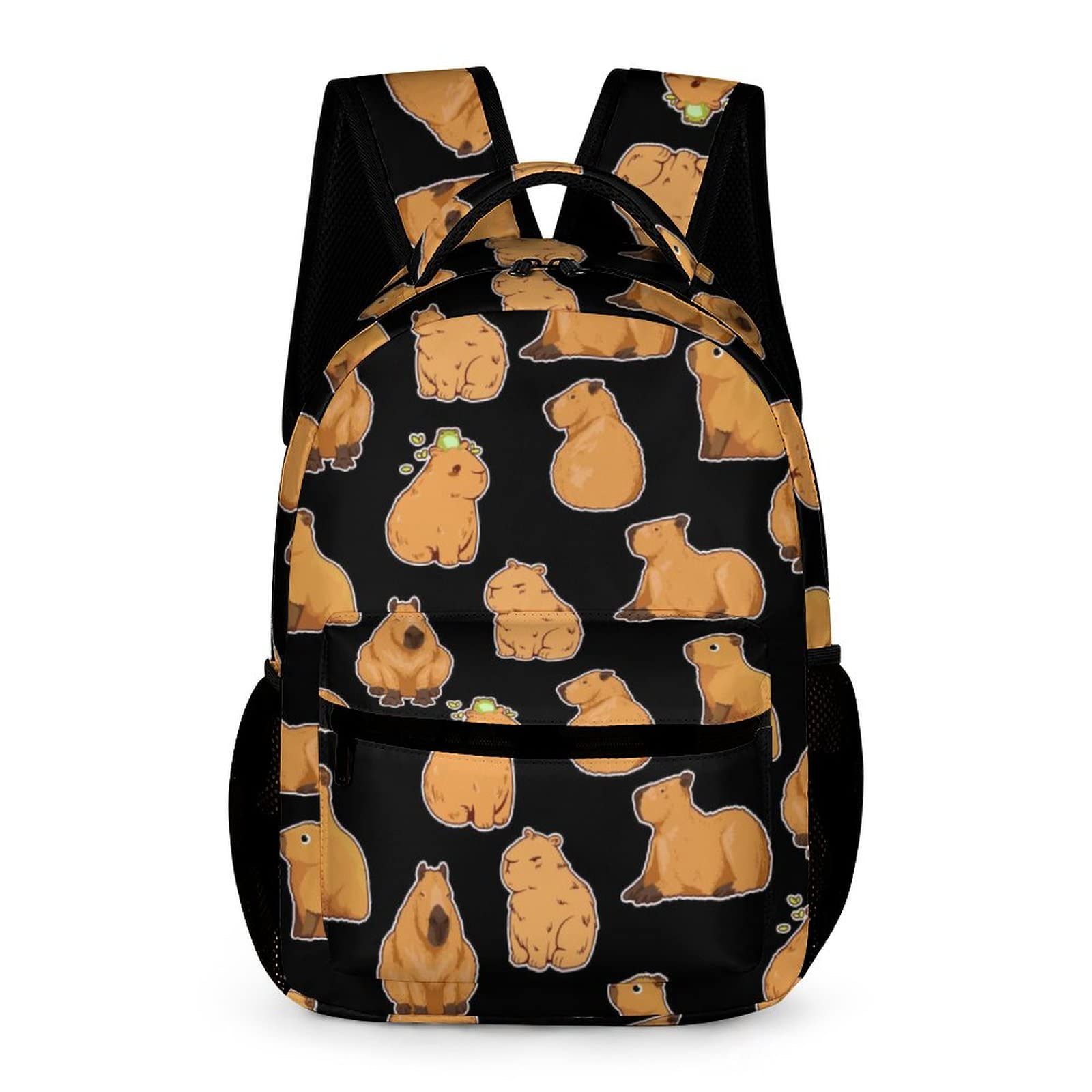 Ueshiramanu Capybara Backpack Gift for Kids Boys Girls Polyester Fashion School Bag Print Travel Stylish Laptop Bookbag Black