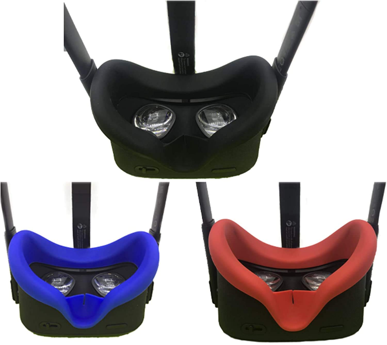 VR Face Silicone Cover Compatible with Oculus Quest 2 Eye Pad, Face Cushion Cover Sweat Proof VR Eyewear VR Facial Interface Bracket Compatible(Black+Red+Blue)