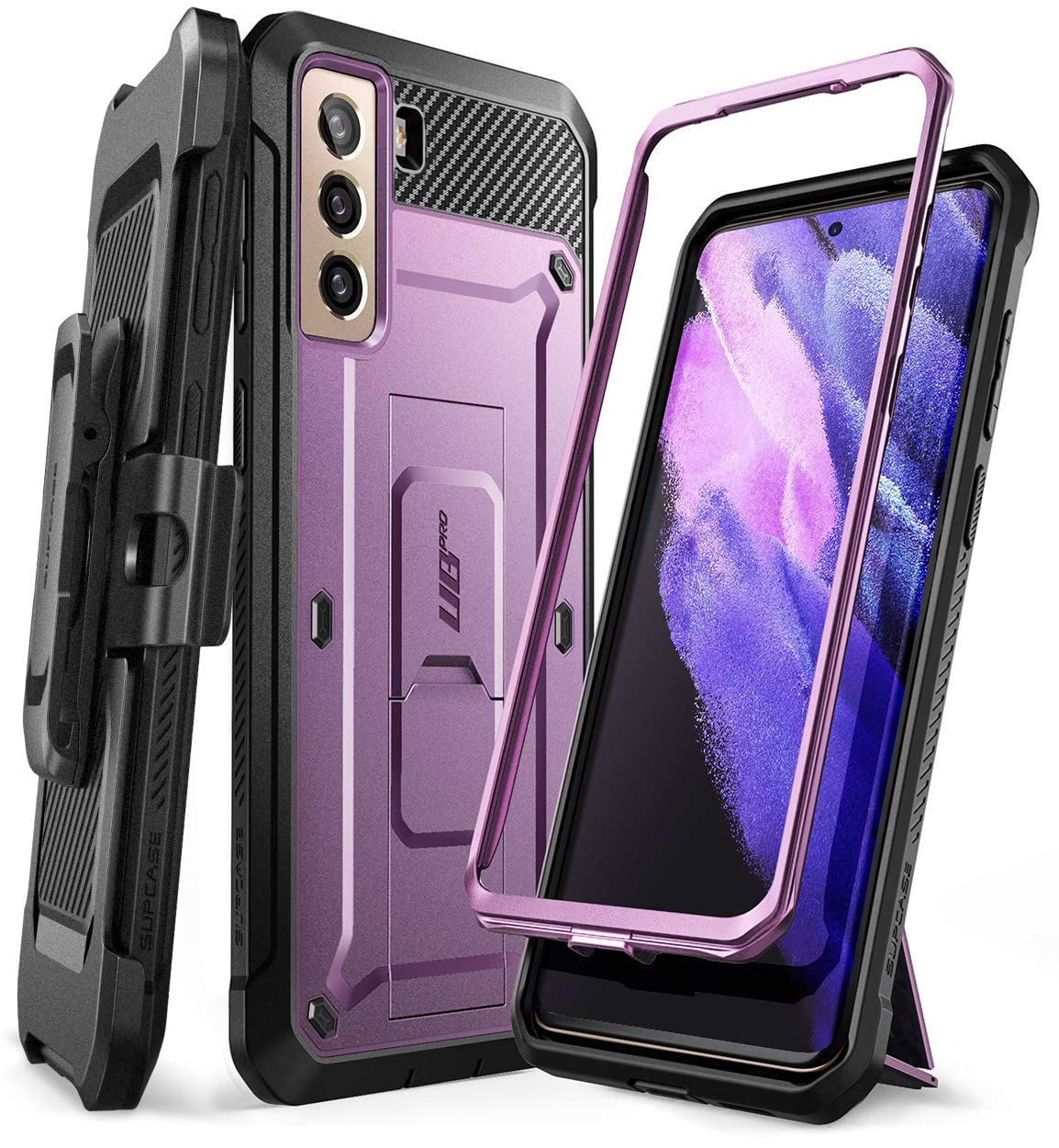 SUPCASE for Samsung Galaxy S21 5G Case with Satnd (Unicorn Beetle Pro), [Built-in Belt Clip] Heavy Duty Shockproof Protective Phone Case without Built-in Screen Protector for Galaxy S21, Violte