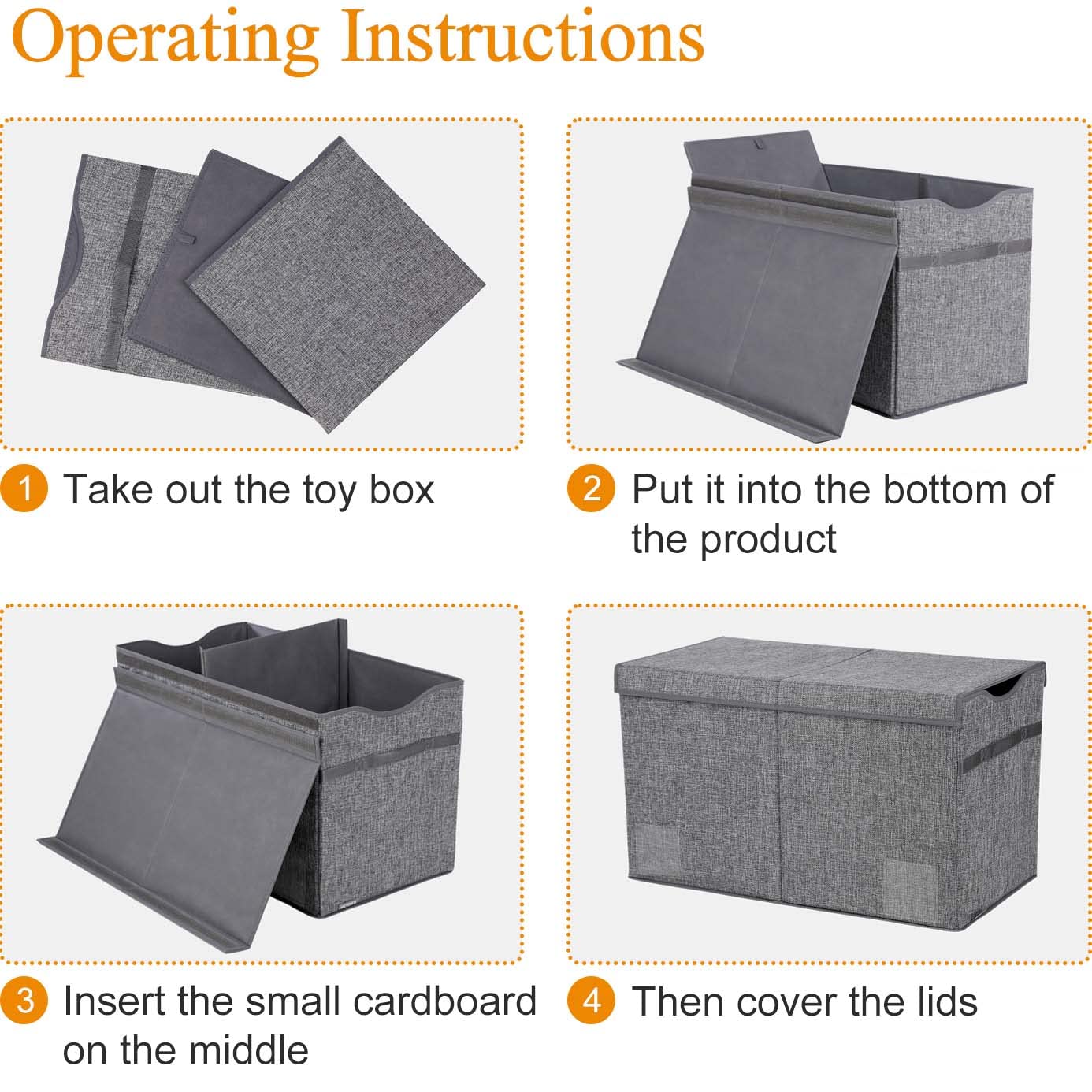 VICTOR'S Kids Toy Box Chest - 2 Pack Large Lightweight Collapsible Toy Storage Organizer Boxes Bins Baskets Dark Grey + Thick Grey, 26.8in x 13.8in x 16in