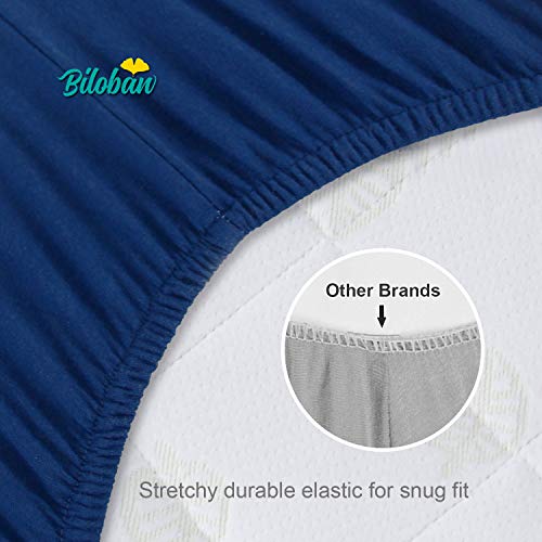 Square Pack N Play Fitted Sheets (for Square Play Yard), Perfect for New Room2 / TotBloc Portable Playard, 2 Pack, Ultra Soft Cotton Surface, Fitted Playpen Sheet, Navy Blue,Waterproof