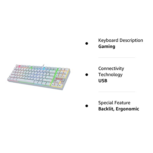 Redragon K552 Mechanical Gaming Keyboard RGB LED Backlit Wired with Anti-Dust Proof Switches for Windows PC (White, 87 Key Brown Switches)