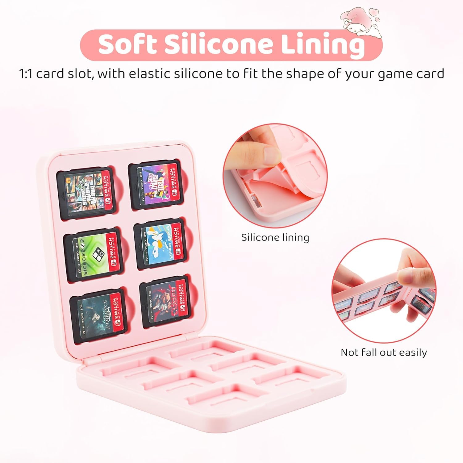 RHOTALL 12 Game Card Slots Case for Nintendo Switch and Switch OLED, Pink Anime Girl Cute Magnetic Game Storage Holder for Switch Games, 12 SD Card Cartridge Case with Soft Silicone Lining