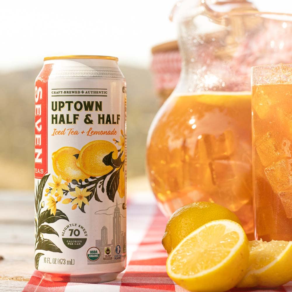 SevenTeas Uptown Half & Half Iced Tea and Lemonade, 16 OZ (Pack of 12 Cans), Organic Iced Tea