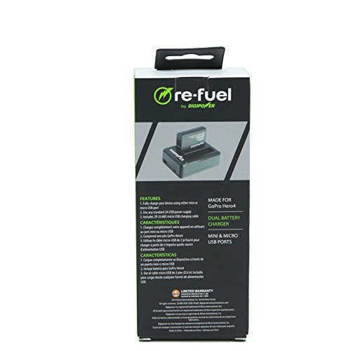 Re-Fuel Dual Port Battery & Charger kit for GoPro Hero4 - GoPro Hero 4 Black/Silver Battery Charger