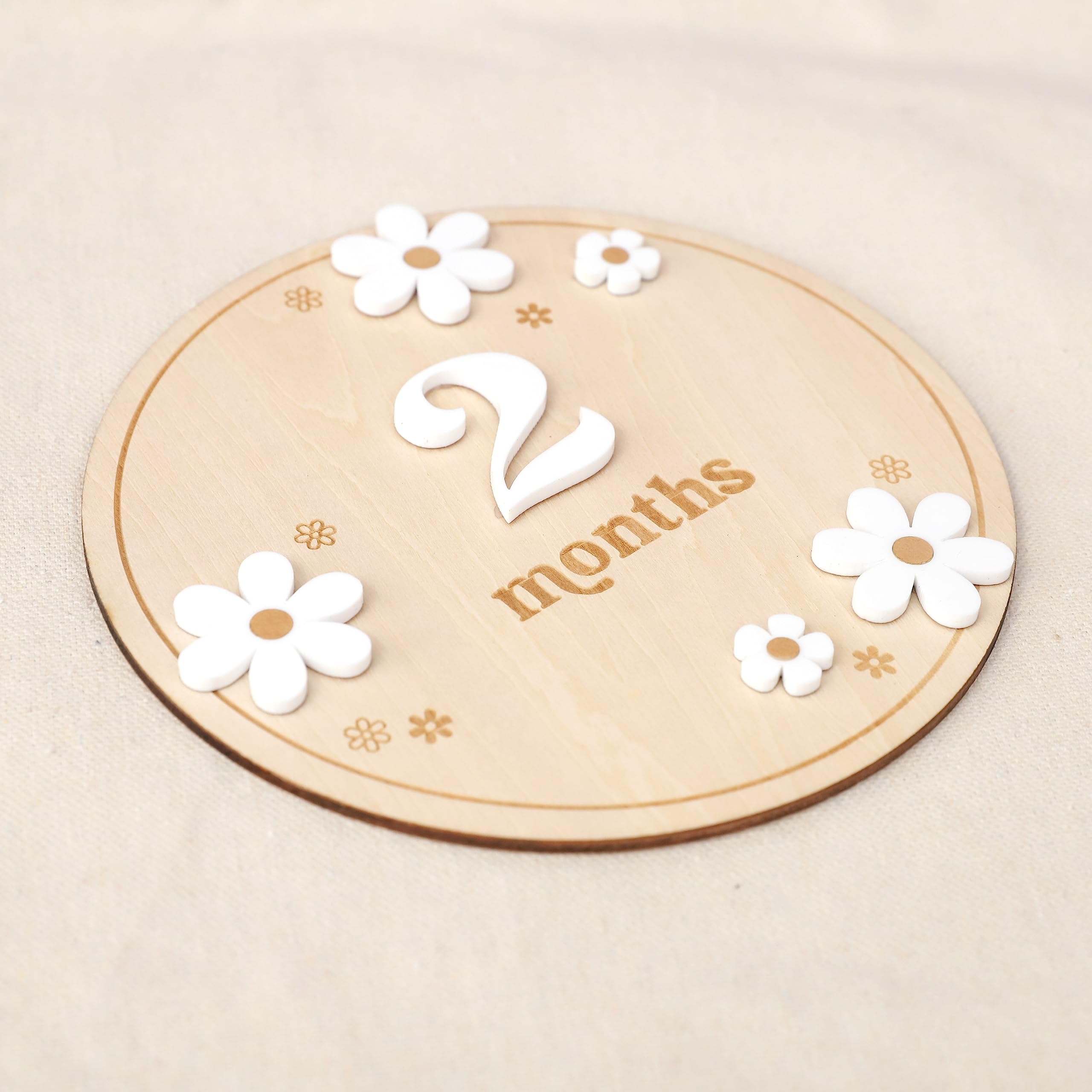Wooden Boho Daisy Flower Milestone Cards - 1-12 Months Interchangeable Milestone Card Decor,Baby Party Photo Prop,Full Moon Background Decoration Props. (2-12 Months Daisy Flower Milestone Cards)