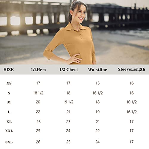 Women's Golf Polo Shirts 3/4 Sleeve Blouses Moisture Wicking Golf Apparel Lady Golf Tops (Bone brown L)