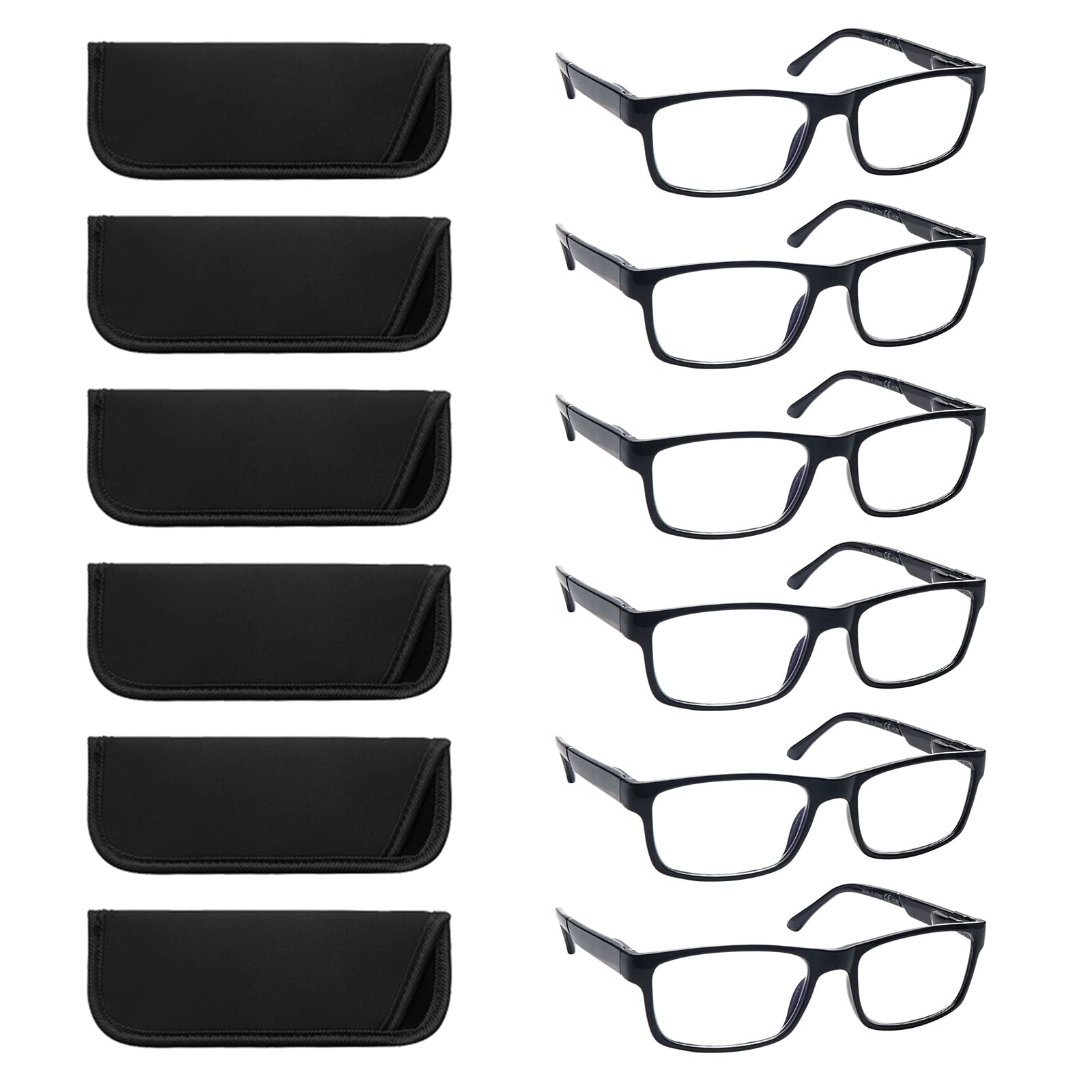 Ronecool Reading Glasses for Women/Men Blue Light Blocking, Computer Readers Anti Eye Strain Blocker Eyeglasses 6 Packs(6 Black, 2.50