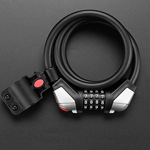 UFFD Keyless Bicycle Cable Lock Security Resettable Combination Bike Cable Steel Lock Led Night Light5-Digital Codes 120cm-150cm Long 12mm Diameter Black (Size : B)