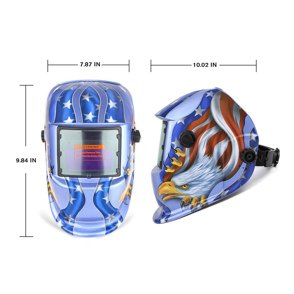 Solar Power Auto Darkening Welding Helmet Blue Eagle Design with Wide Lens Adjustable Shade Range 4/9-13 for Mig Tig Arc Weld Grinding Welder Mask