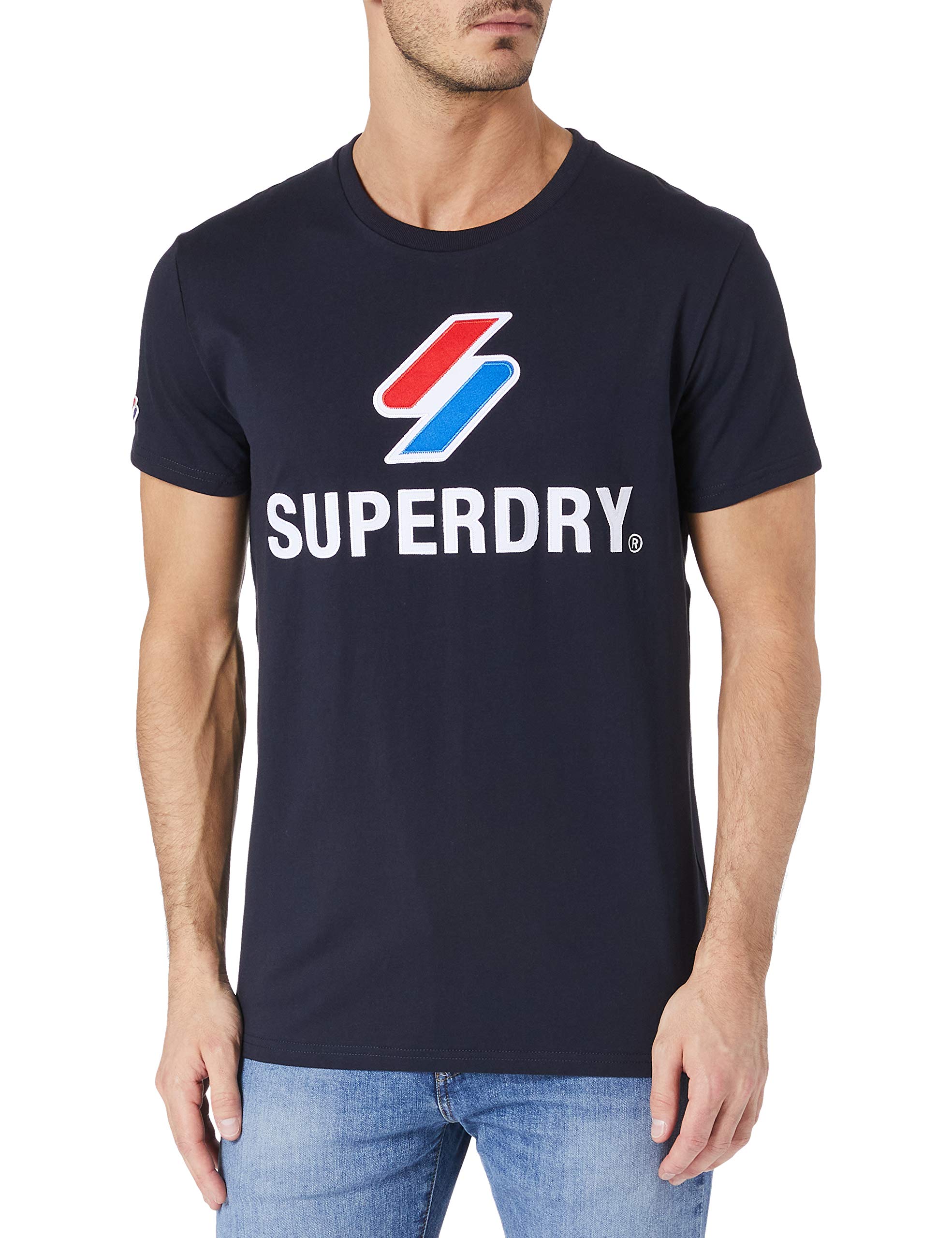 Superdry Mens Classic Stacked Logo Loose T-Shirt, Loose Fit, Crew Neckline Deep Navy Size M
