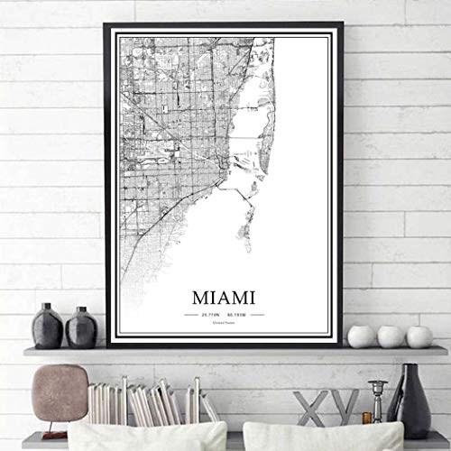 USA FL Miami Black&White Minimalist Art 20×28 City Map Painting Poster Home Decor Gift