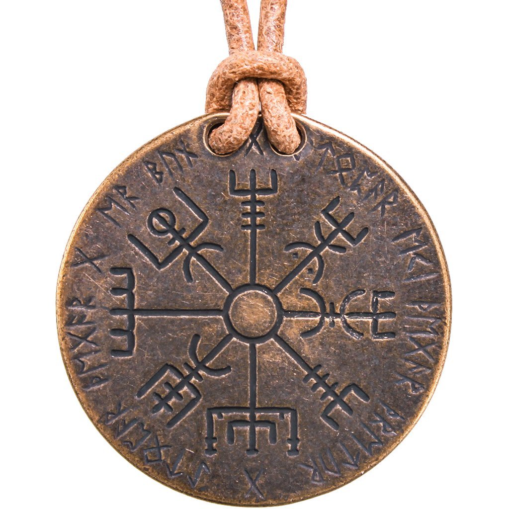 Shire Post Mint Vegvisir Norse Compass Necklace on Leather Cord