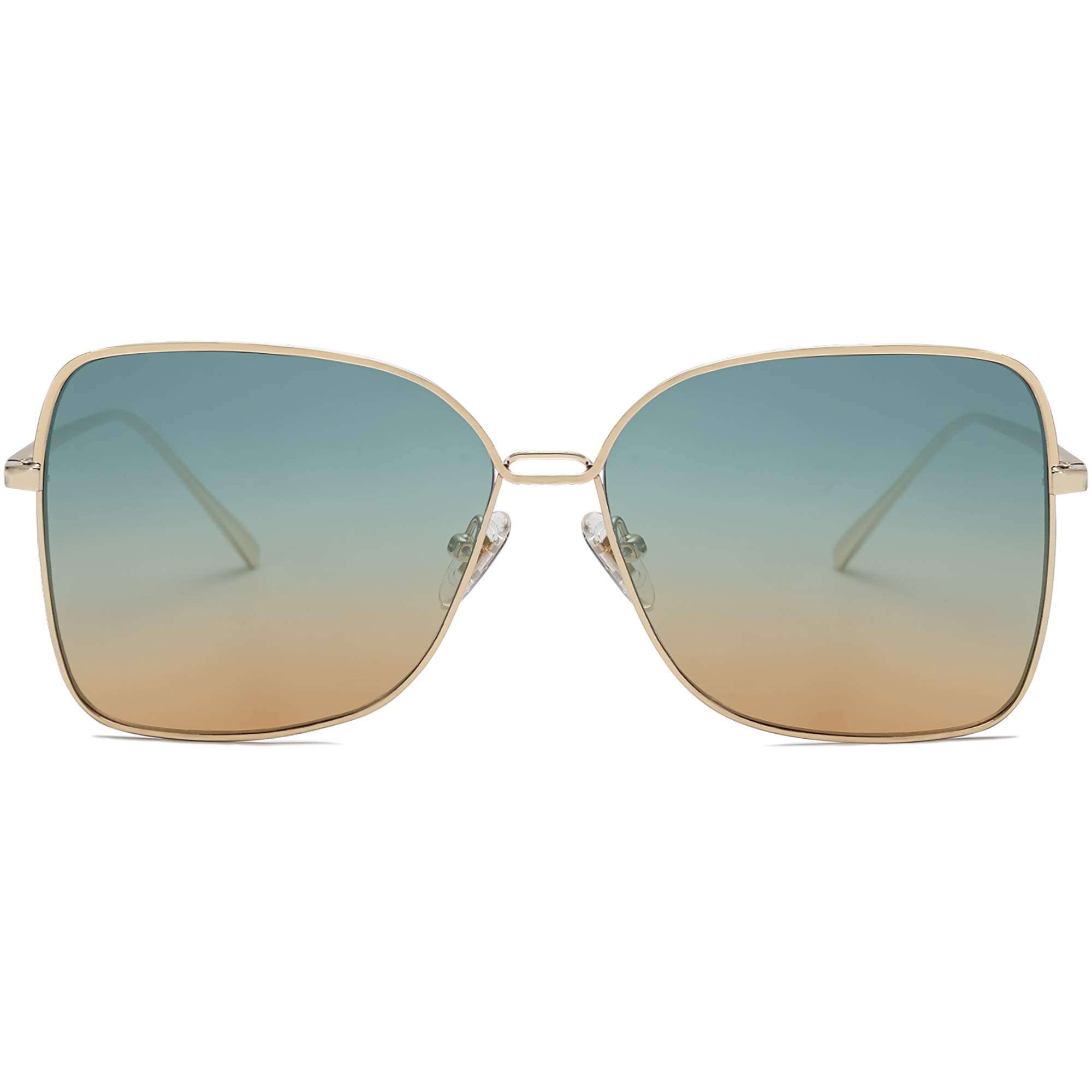 SOJOS Classic Square Oversized Sunglasses for Women Big Large Designer Style Sunnies SJ1082, Gold/Green&Brown