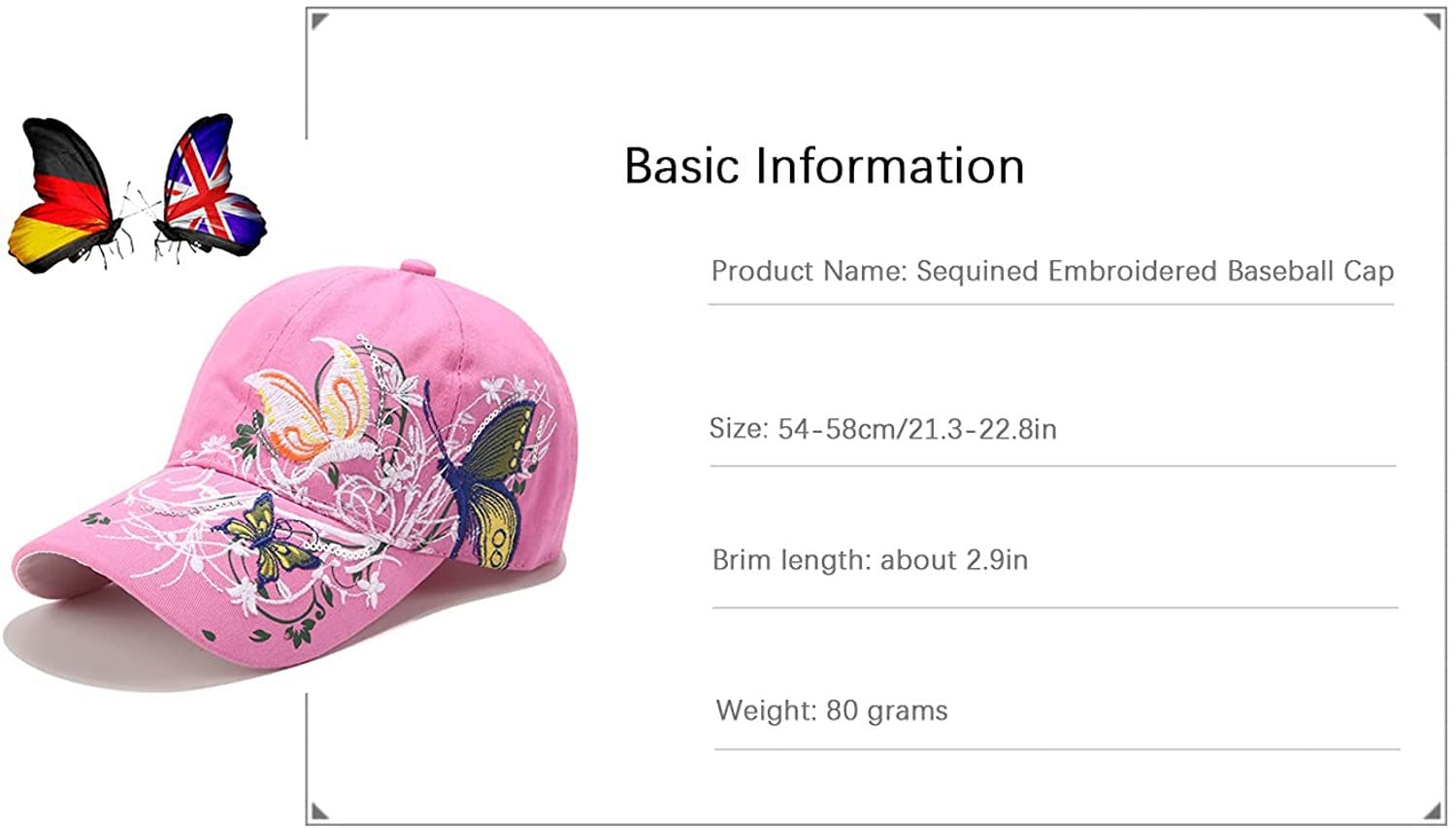 Trucker Hats California H Womens Hat Trendy Creativity Flowers Butterfly Sequins Embroidered Baseball Cap Pink