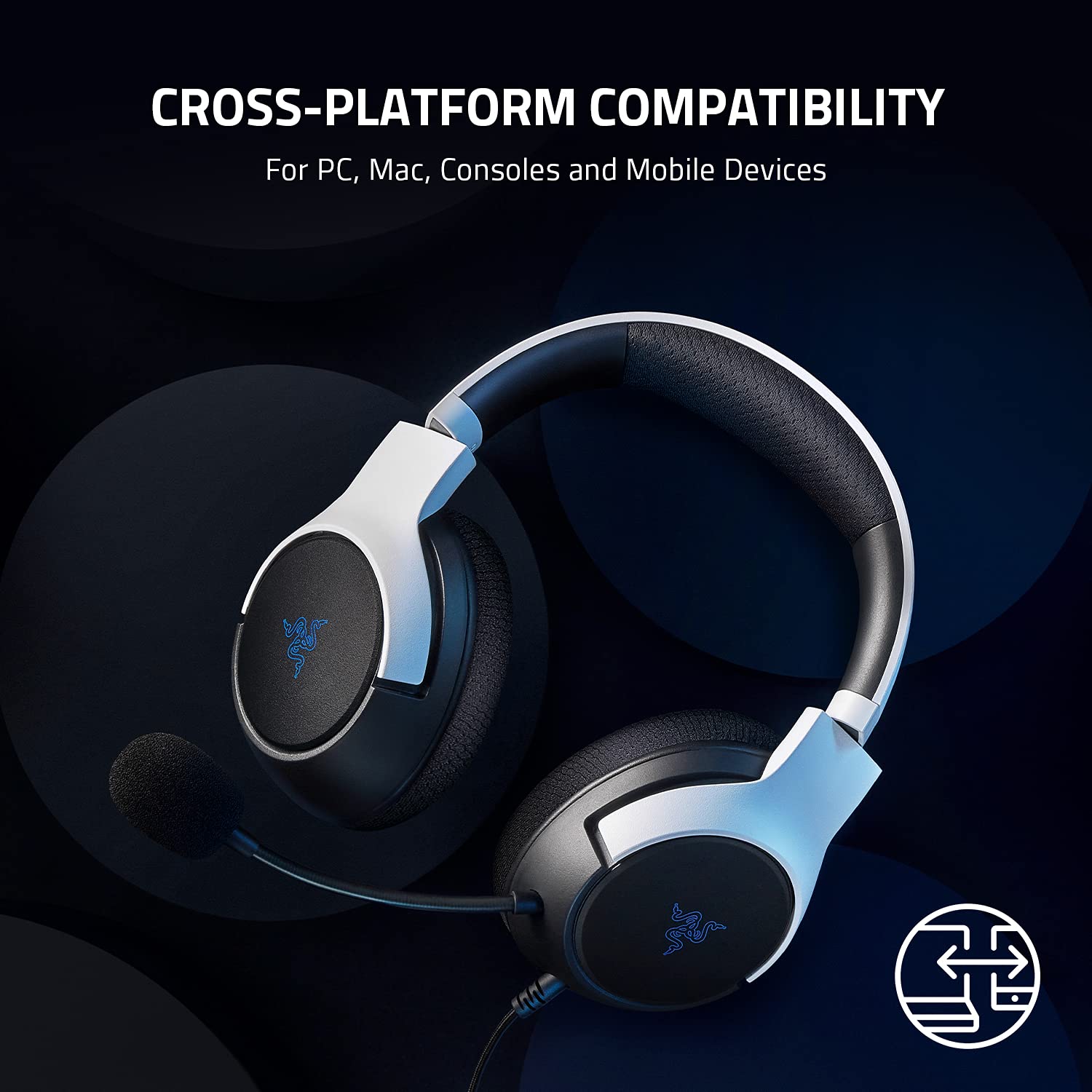 Razer Kaira X Wired Headset for Playstation 5, PC, Mac & Mobile Devices: Triforce 50mm Drivers - HyperClear Cardioid Mic - Flowknit Memory Foam Ear Cushions - On-Headset Controls - White/Black