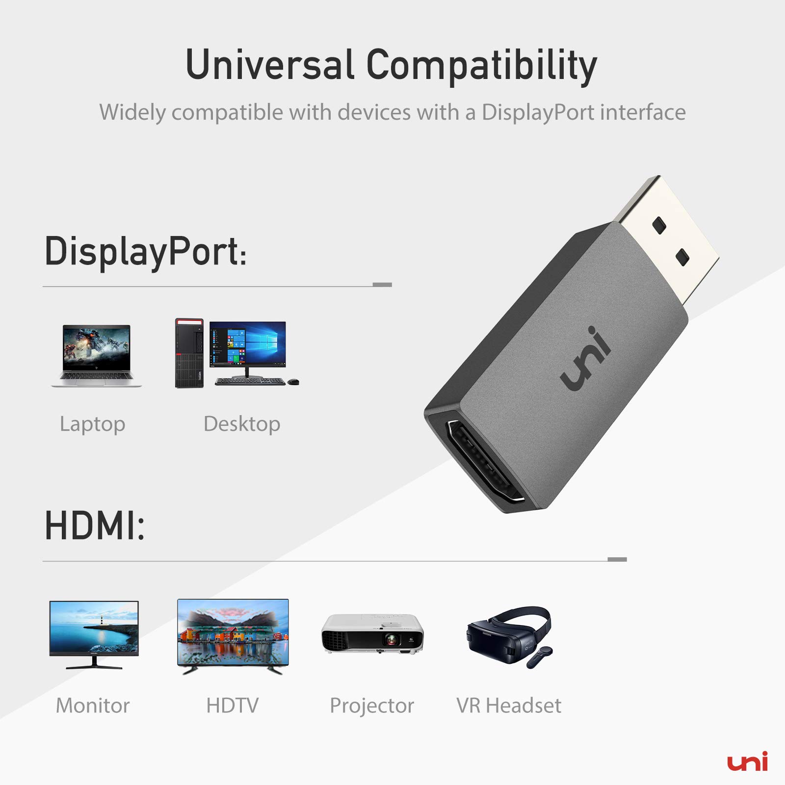 uni DisplayPort to HDMI Adapter, DisplayPort to HDMI Adapter (4K UHD) Directional DP to HDMI Converter Compatible for Lenovo, HP, DELL, GPU, AMD, NVIDIA and More