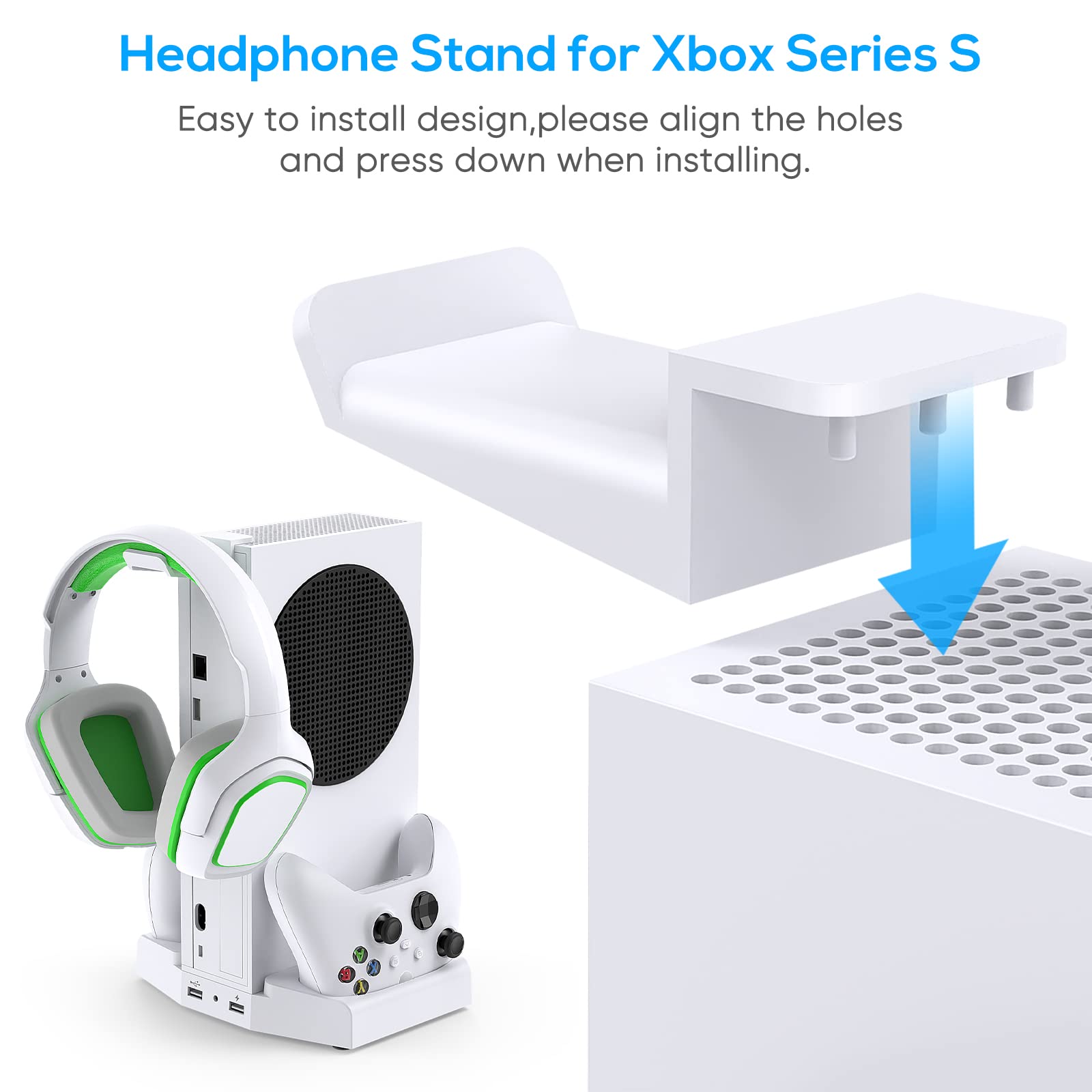 YUANHOT Cooling Stand with Headset Holder Compatible with Xbox Series S, Accessories Cooling Fan Charging Station Dock with Controller Charger and Cooler System - White