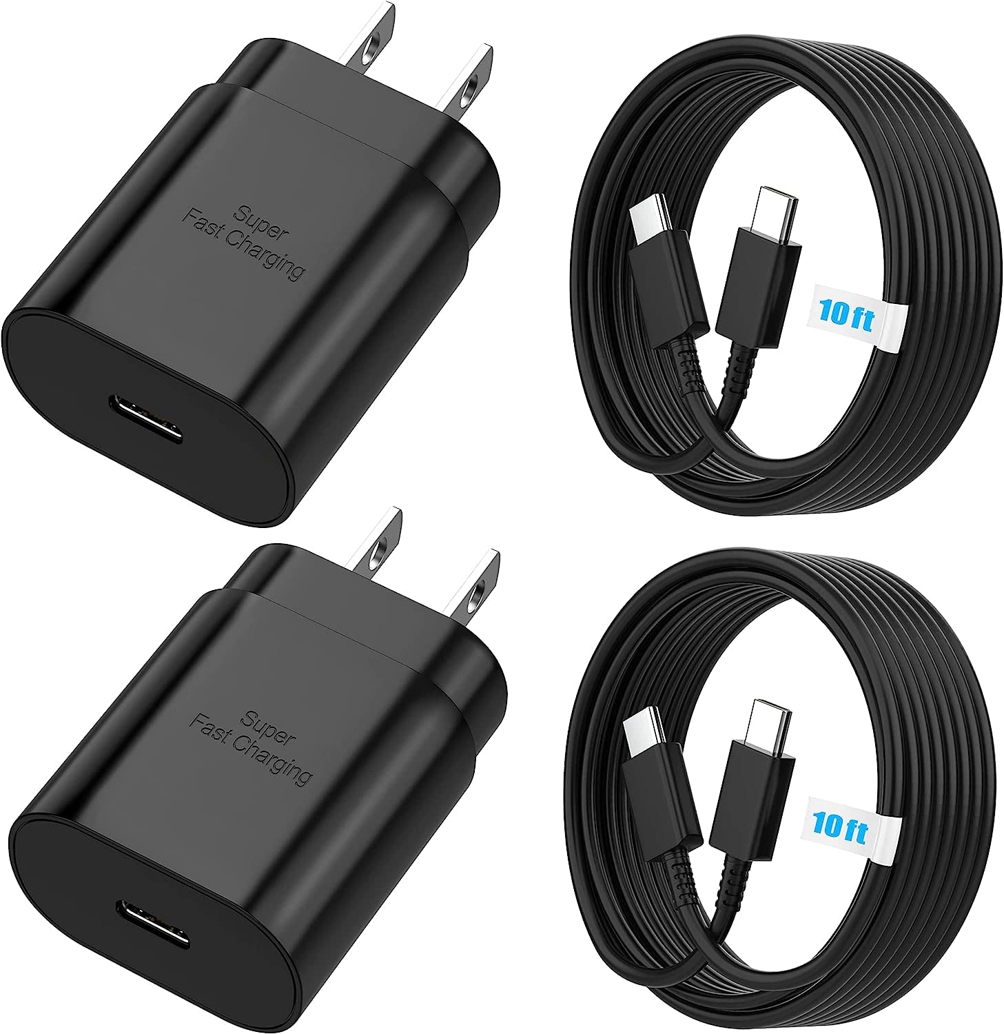 Super Fast Charger 25 Watt, for Samsung Charger USB C Block Android Phone Type C Plug Cable Cord 10ft Quick Charging for Galaxy S24/S24 Plus/S24 Ultra/S23/S22/S21 Ultra/Z Fold 3/4/5/iPhone 15-2Pack