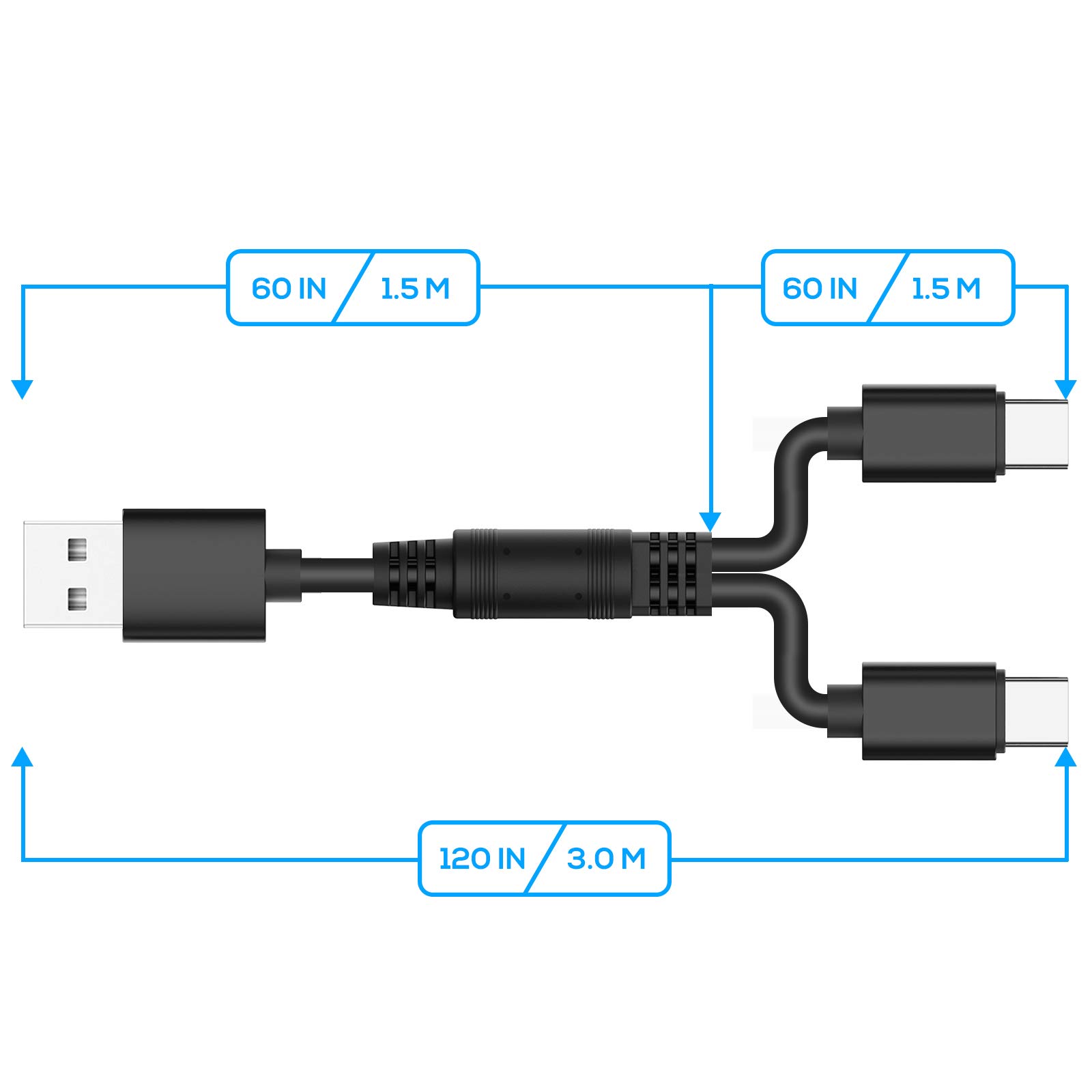 YUANHOT Y-Splitter USB C Charger Cable Compatible with PS5 Controller, 10FT (3M) Fast Charging USB A to Split USB Type C Cable Compatible with Xbox Series X/S and More
