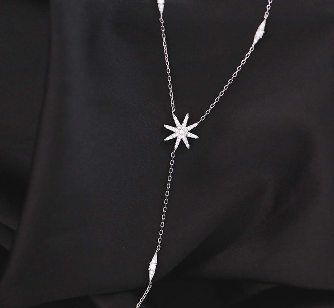 SLUYNZ 925 Sterling Silver Star Y Necklace for Women Teens CZ Star Necklace Snowflake Choker Necklace Pendant (A-Silver)