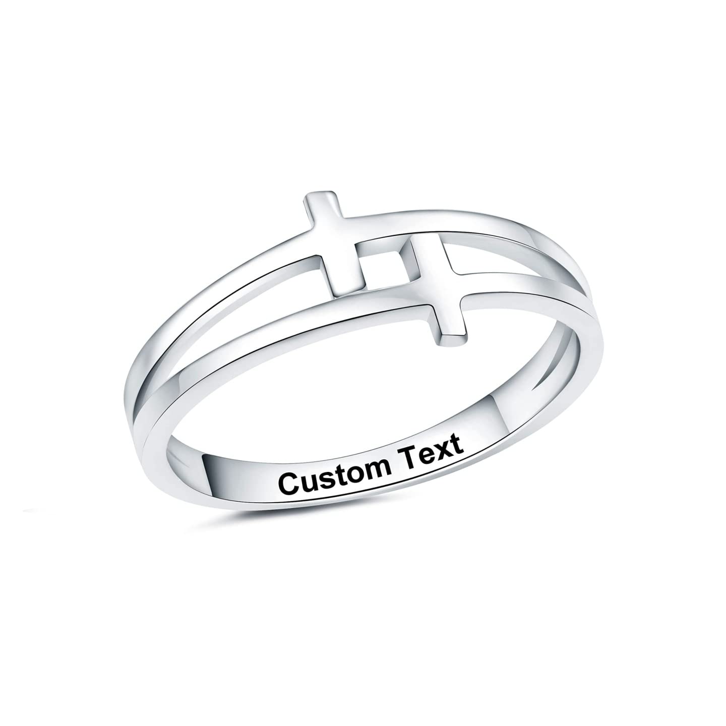 Women Christian Jewelry Personalized Band Rings for Cross Rings for Men Simple Ring Engraved Custom Name Sterling Silver Rose Gold. (4)