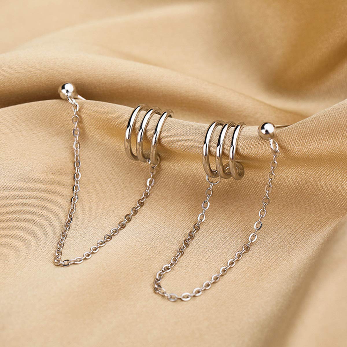 SLUYNZ 925 Sterling Silver Cuff Earrings Chain for Women Crawler Earrings Studs (A-Silver)