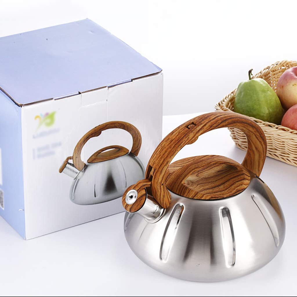 Stainless Steel Kettle Creative Thick Kettle Whistle Teapot With Wood Grain Handle Loud Whistle For Stove (3L, 101.4OZ) Multifunctional water kettle