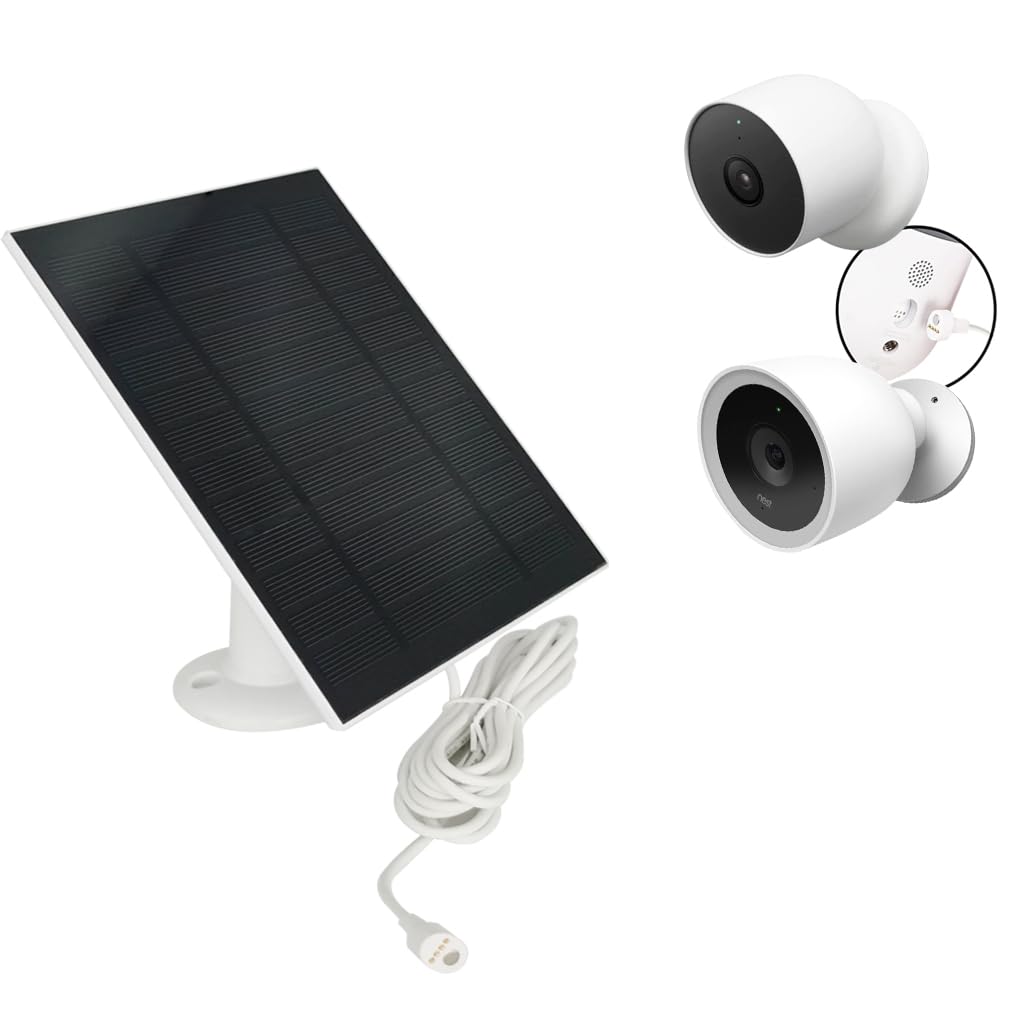 Solar Panel charging for Google Next Cam Outdoor or Indoor Camera (Built in battery) with Power Cable Storage Function, 10ft Waterproof Magnetic Power Cable, 360 degree adjustable bracket, (1-PCS)
