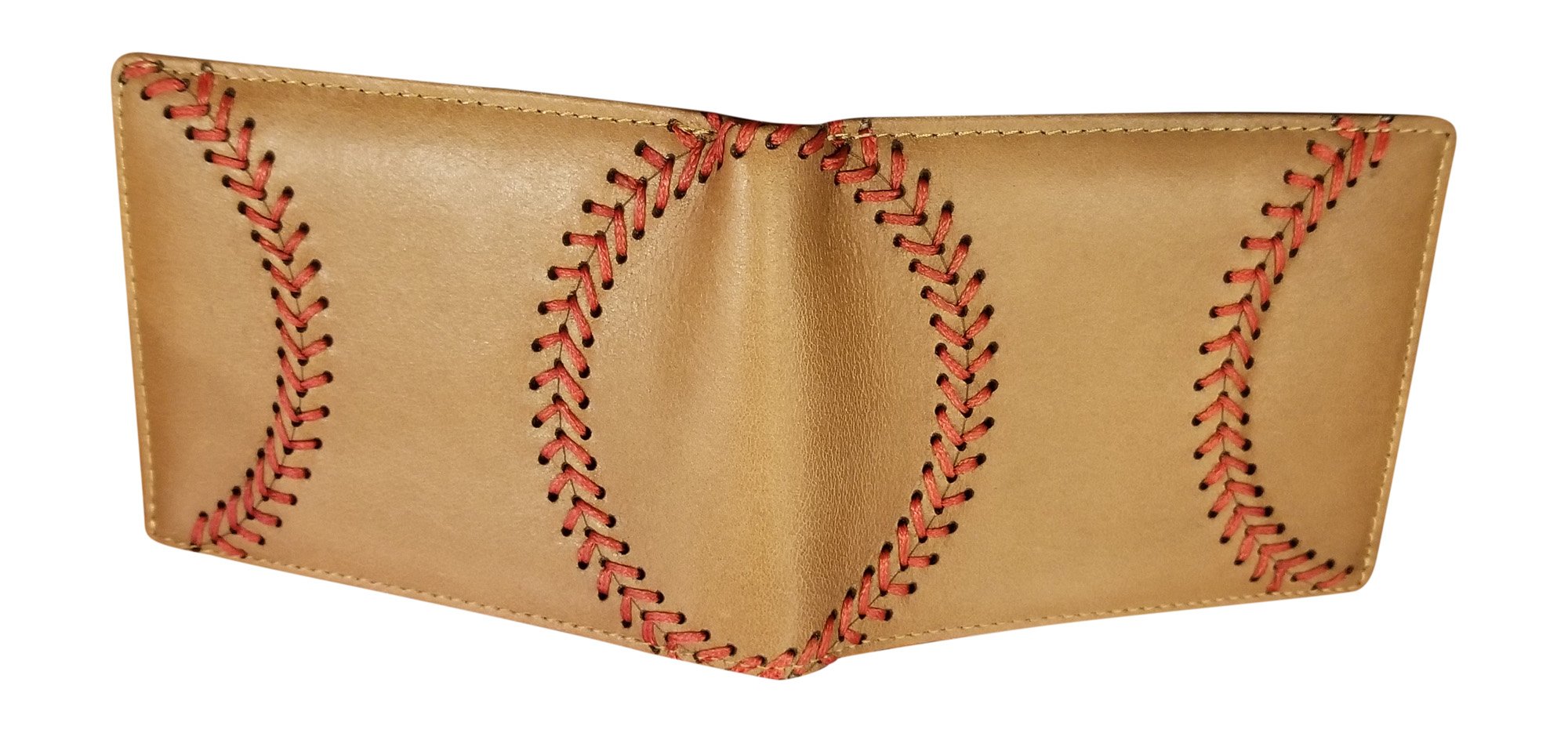 Tan Leather Baseball Seam Bi-Fold Wallet