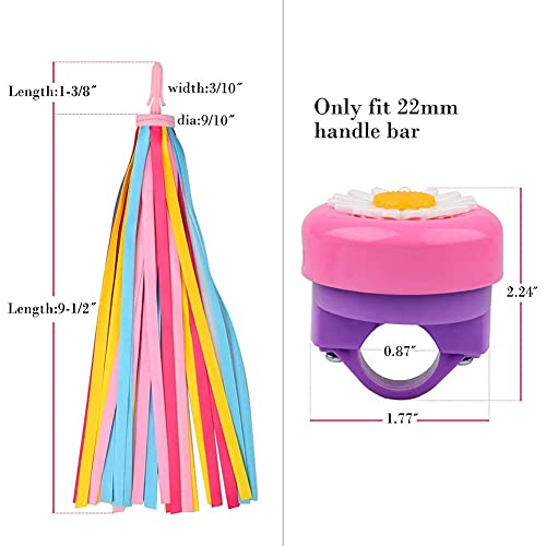Tezam Bike Bell and Streamers -1 Pack Flower Bicycle Bell with 2 Pack Handlebar Streamers Scooter Tassels for Bike Accessories