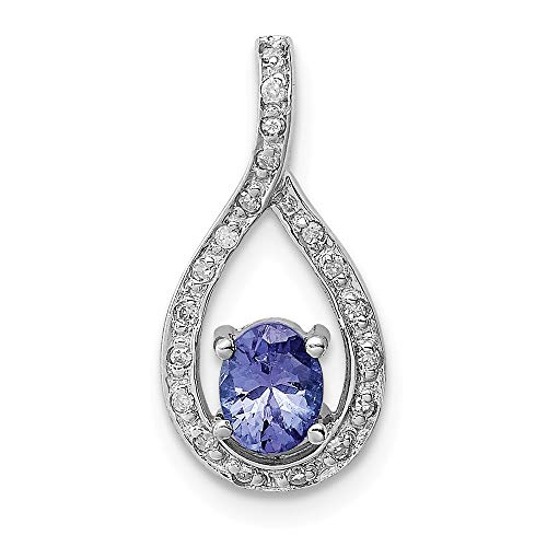 Solid 925 Sterling Silver Tanzanite Blue December Gemstone and Diamond Pendant Charm - 18mm x 9mm (.03 cttw.)