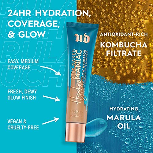 Urban Decay Hydromaniac Tinted Moisturizer - Dewy Medium Coverage Foundation - 24HR Hydration - With Kombucha Filtrate + Marula Oil - Lightweight Healthy Glow – Vegan - 51 Medium Neutral - 1.1 Fl. Oz