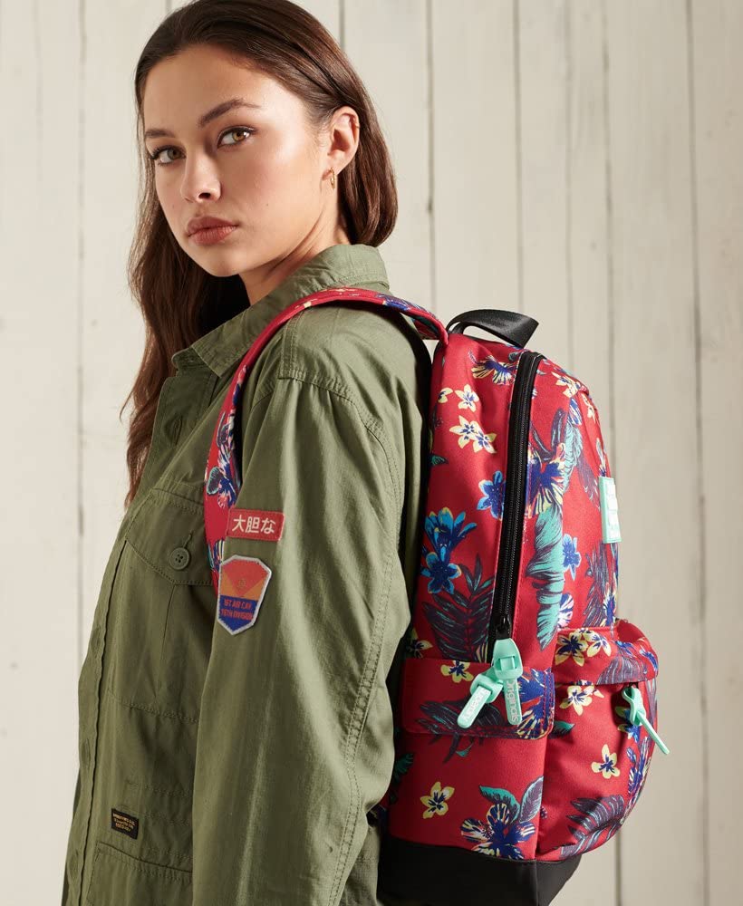 Superdry Womens Hawaiian Montana Rucksack, Large Main Compartment Red Floral Size One Size