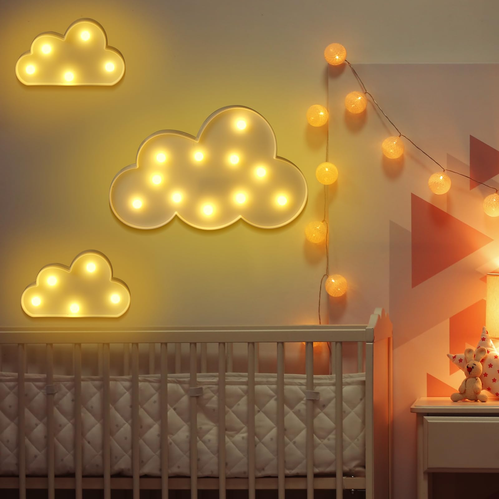 VIHOSE 3 Pcs LED Cloud Night Light 3D Cloud Lamp Decorative Flamingo LED Light Flamingo Night Lamp for Kids Wall Bedroom Nursery Birthday Party Decorations, 2 Sizes, Batteries Not Included (Cloud)