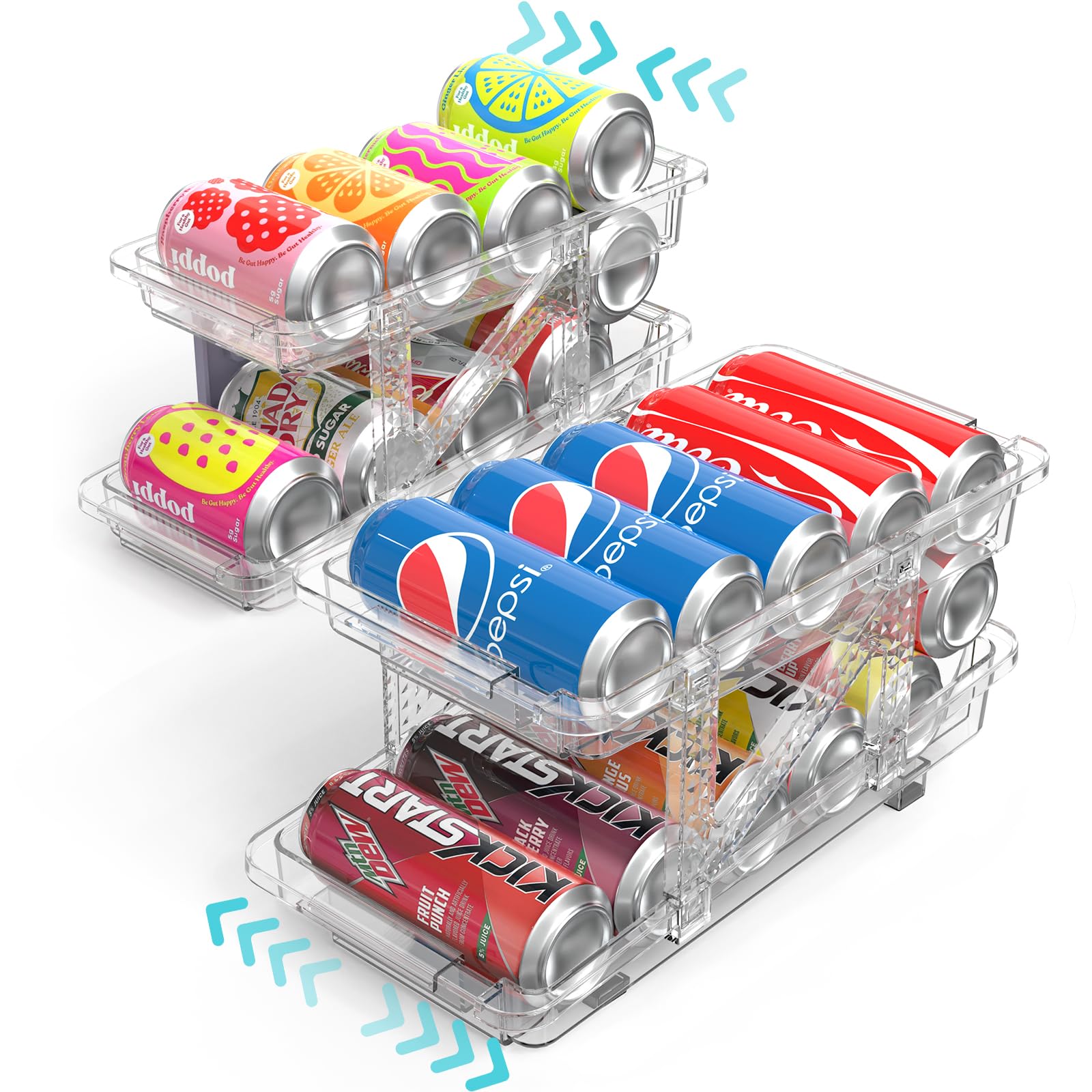 Soda Can Dispenser for Refrigerator, 2-Tiered Stackable Soda Can Organizer for Refridgerator, Anti-Blocking Design, Drink Organizer for Fridge, Pantry, Freezer, Countertop (Hold Up to 11 Cans)