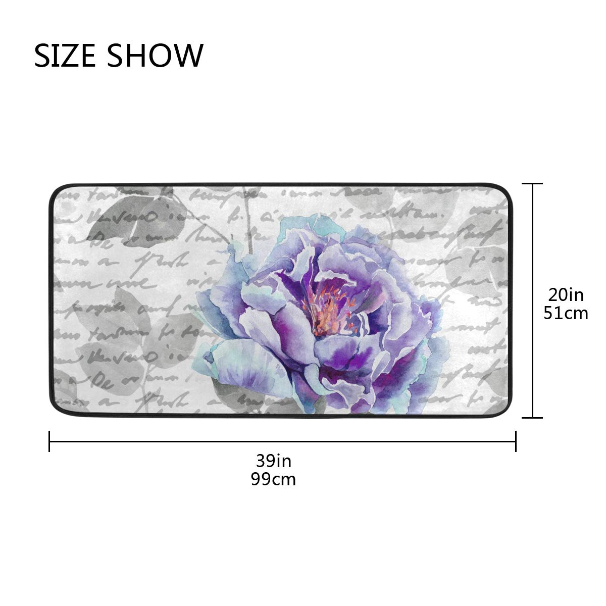 Watercolor Blue and Purple Peony Kitchen Mat Rugs Cushioned Chef Soft Non-Slip Floor Mats Washable Doormat Bathroom Runner Area Rug Carpet
