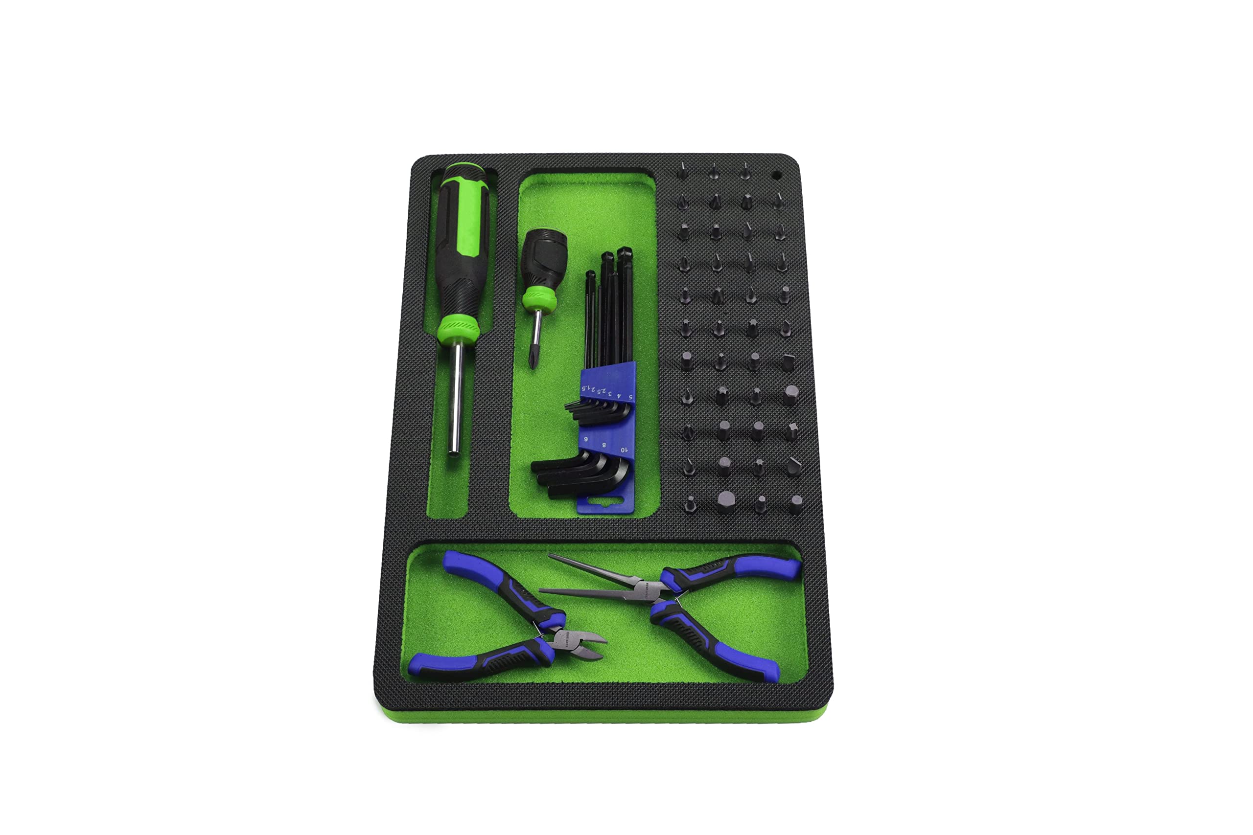 Polar Whale Tool Drawer Organizer Socketed Screwdriver Holder Insert Blue Black Durable Foam Tray 15 x 10 Inches Holds Drivers Up To 10 Inch Holds 44 Bits Fits Craftsman Husky Kobalt Milwaukee Others