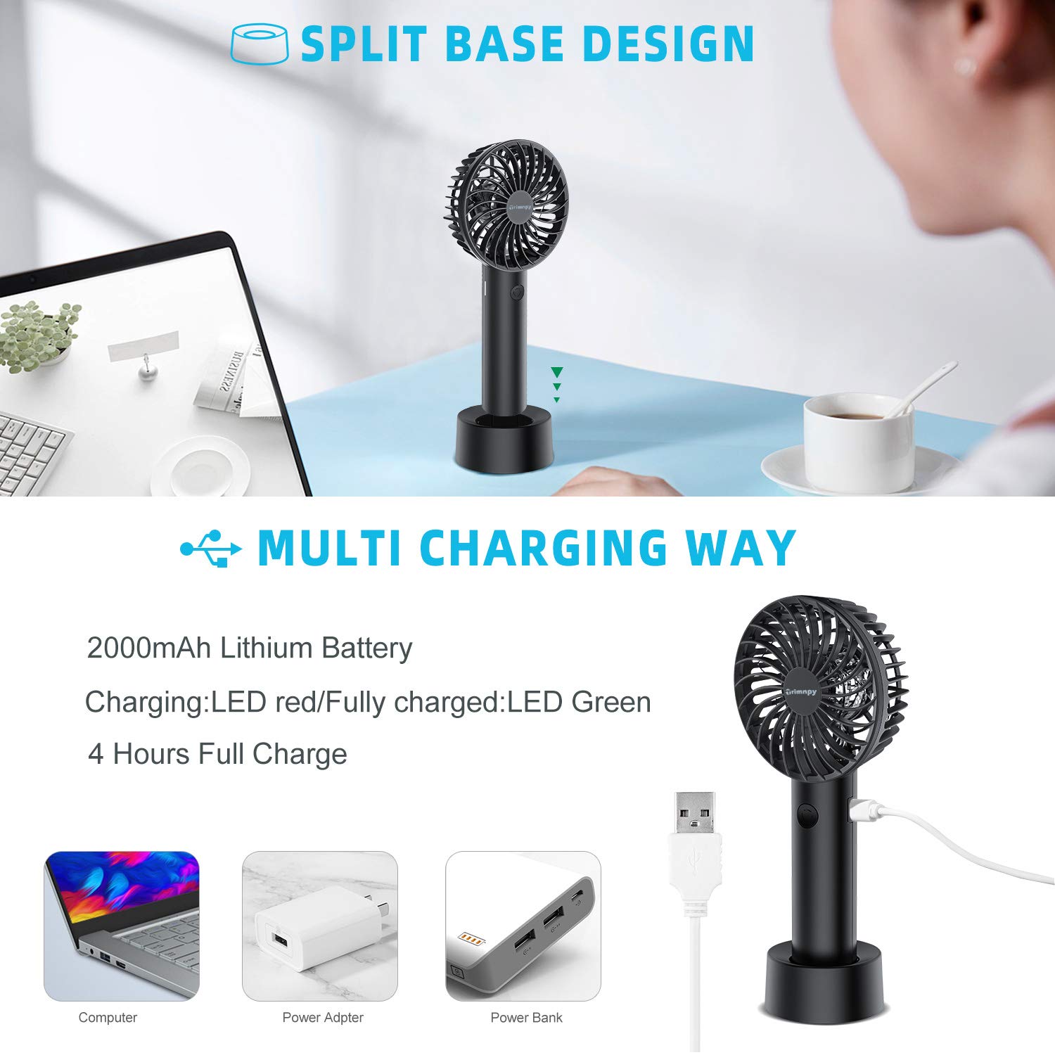 Super Small Portable Handheld Electric Fan Personal USB Rechargeable Battery Operated, Stroller/Desk Table Hands Free Mini Fan, Big Capacity Powerful Cooler Fan, Pocket Size for Outdoor Travel Camping