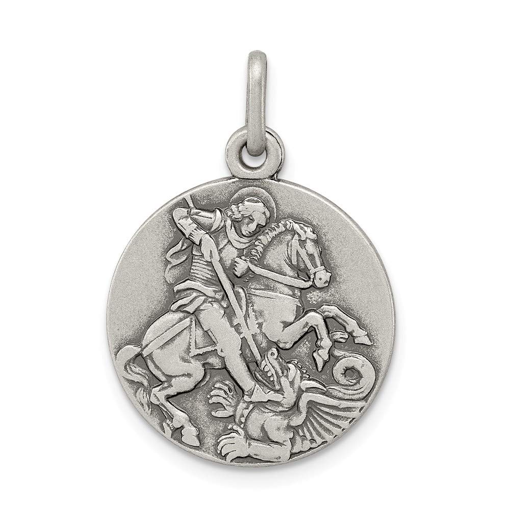 Solid 925 Sterling Silver Vintage Antiqued Catholic Patron Saint George Pendant Charm Medal - 26mm x 20mm