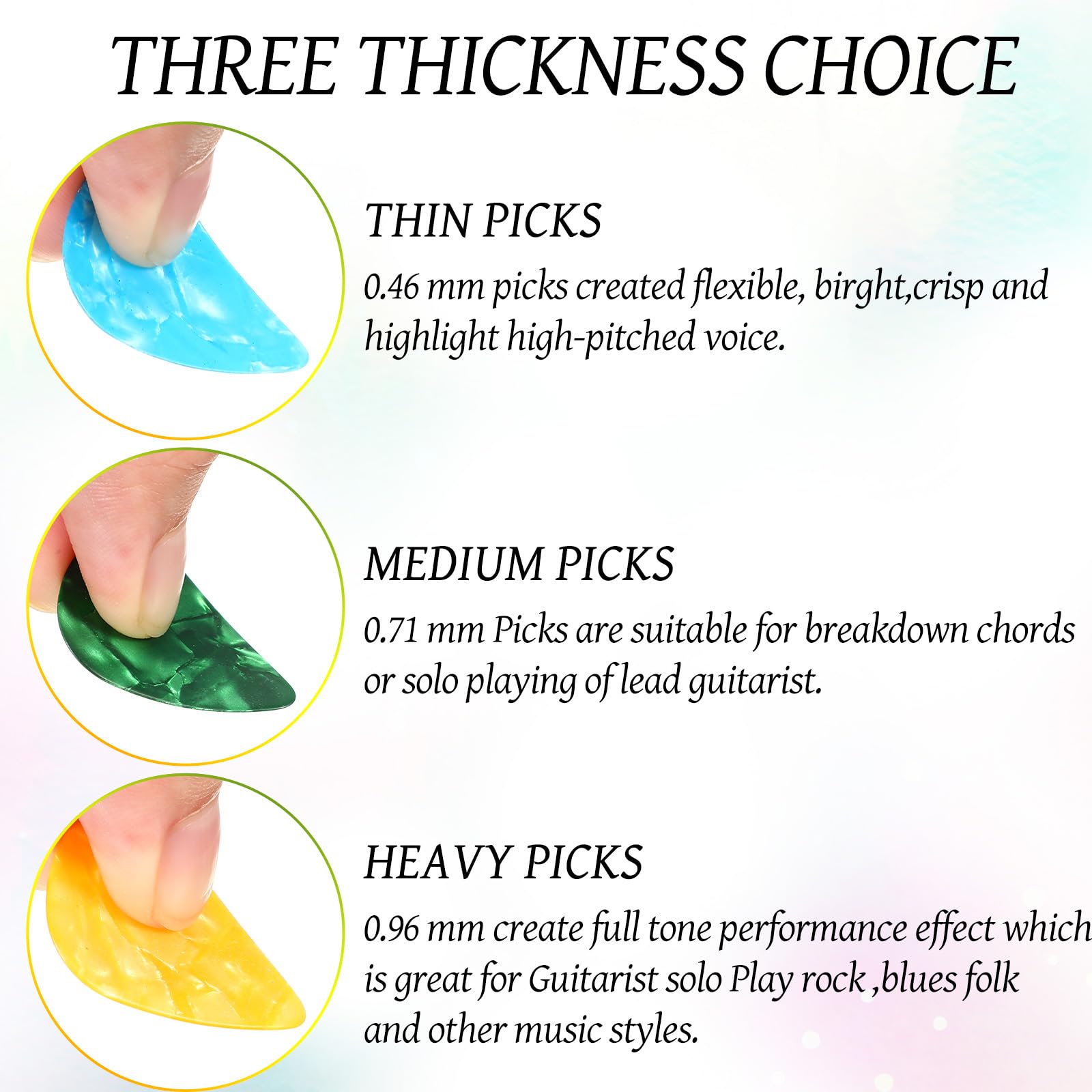 Yeshone 600 Pcs Guitar Picks Celluloid Guitar Pick Plectrums Guitar Picks for Acoustic Guitar Plectrum Guitar Pick Acoustic Guitar Picks for Electric Guitars(Multicolor,0.46mm, 0.71mm, 0.96mm)