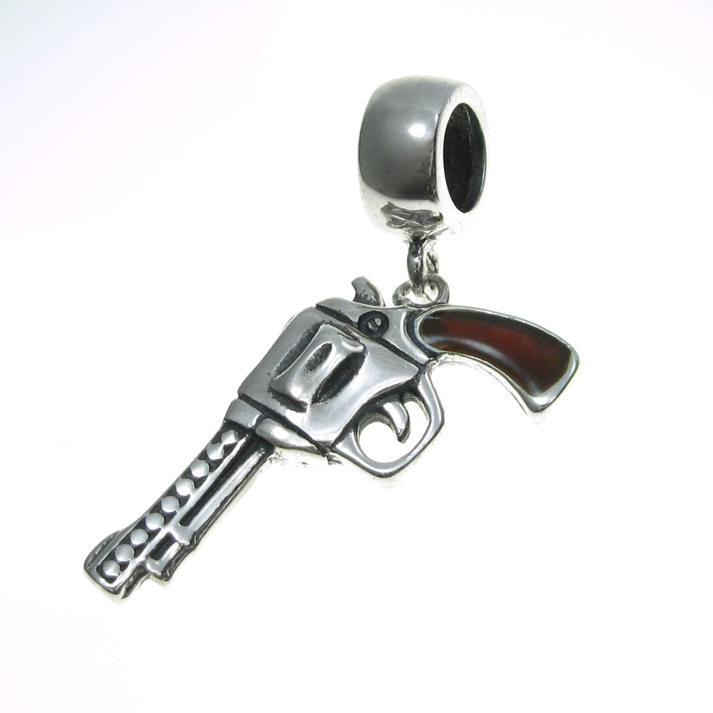 Queenberry Sterling Silver Old Western Magnum Revolver Pistol European Bead Charm
