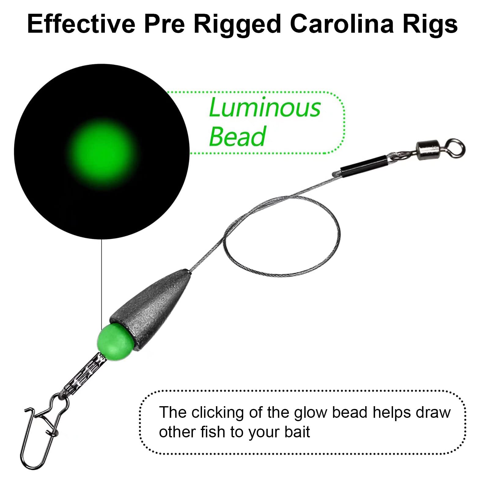 THKFISH Fishing Weights Bullet-Weights Carolina Ready Rigs Pre Rigged Carolina Rigs 1/2oz 10pcs