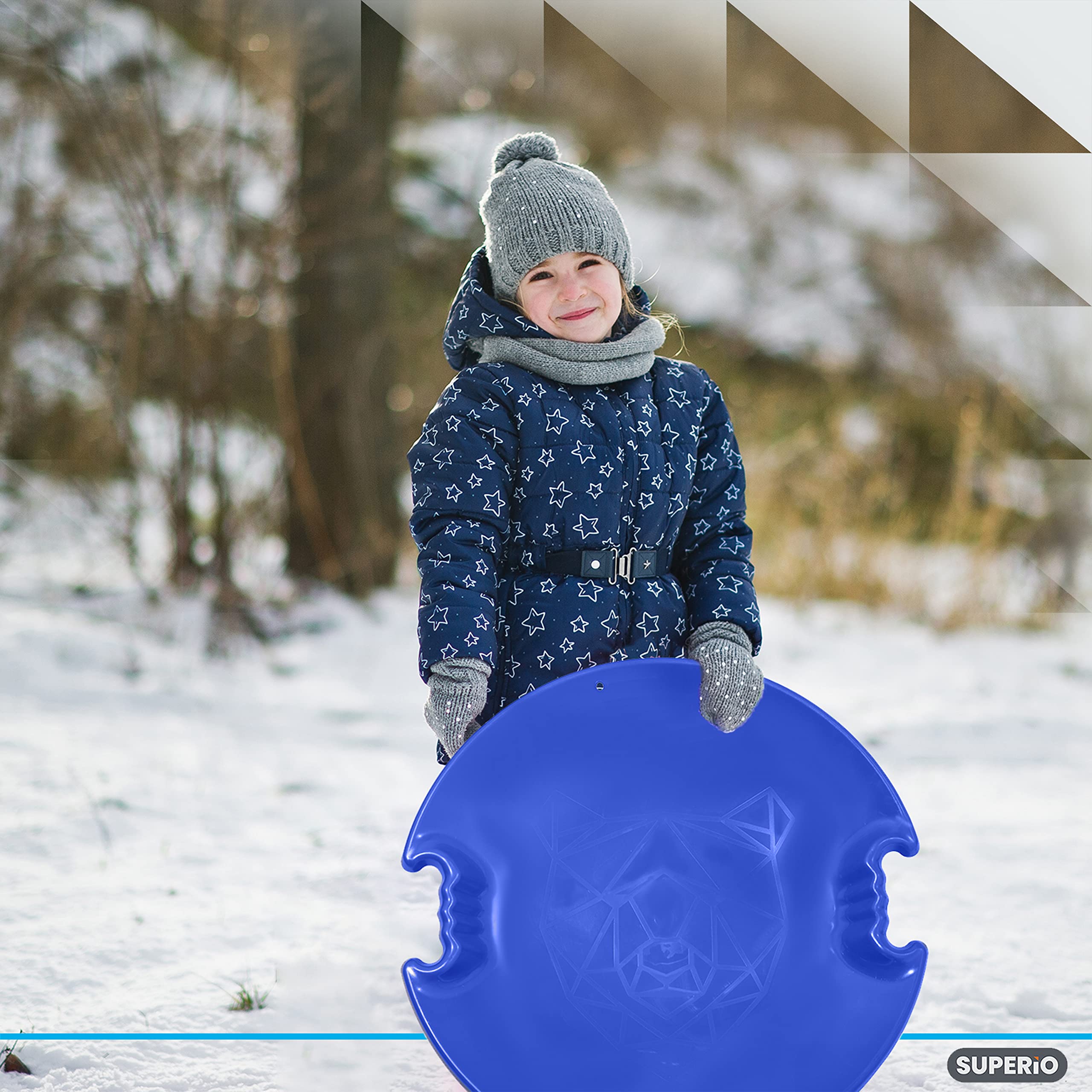 Superio Round Snow Saucer Sleds- 26β Plastic Disc Sleds for Kids and Adults- Heavy Duty Sled Discs with Handles for Downhill Sledding, Winter Outdoor Sports, (Red, Blue)